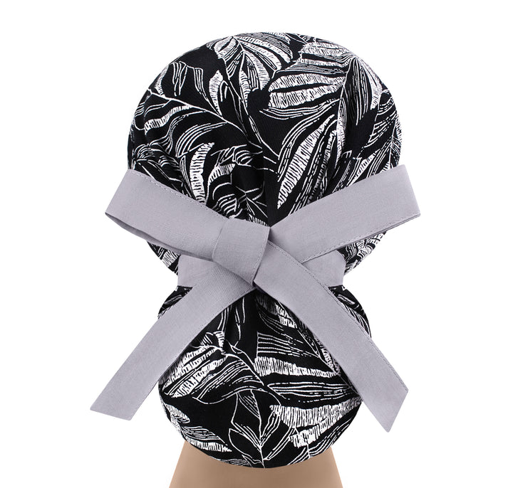 Extra Soft Ponytail Scrub Cap Leaves, Womens Surgical Scrub Hat – SCRUB ...