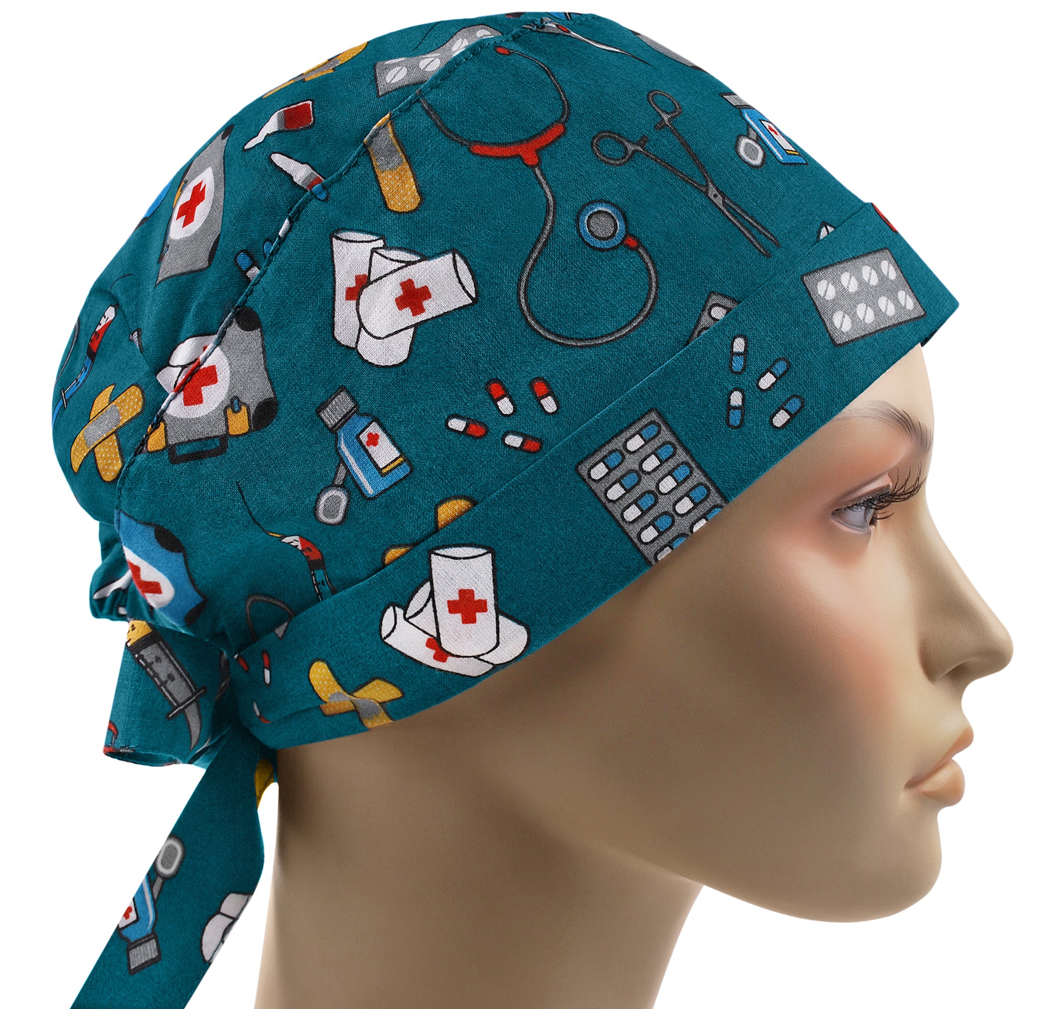 Surgical cap pixie, short hair scrub hat for women, teal hat – SCRUB-CAPS